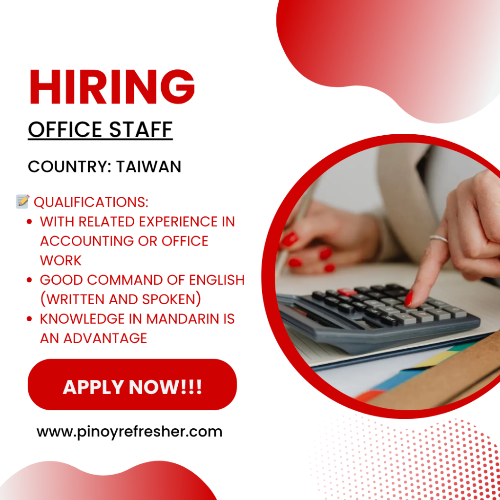 Now Hiring Office Staff Bound for Taiwan - Job Opportunity Abroad!