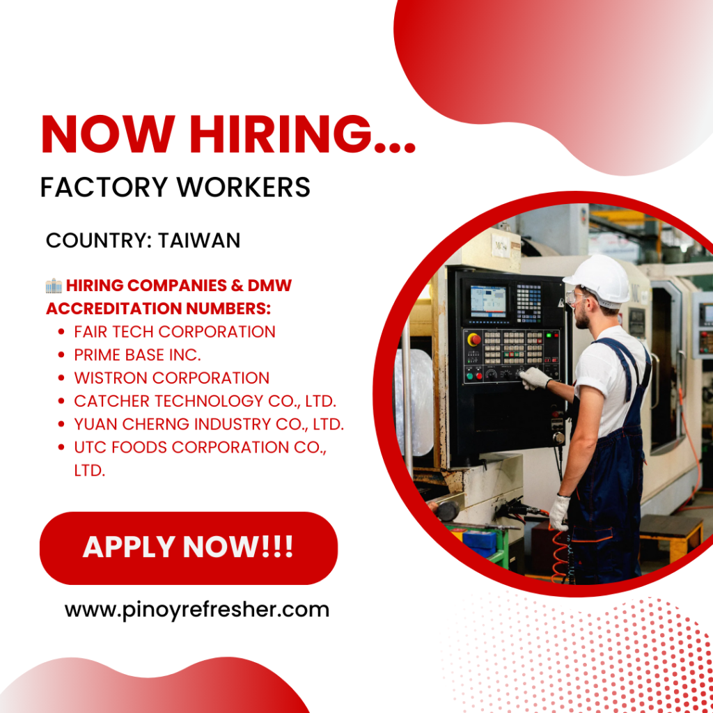 Taiwan Jobs 2025: Immediate Openings for Male & Female Applicants