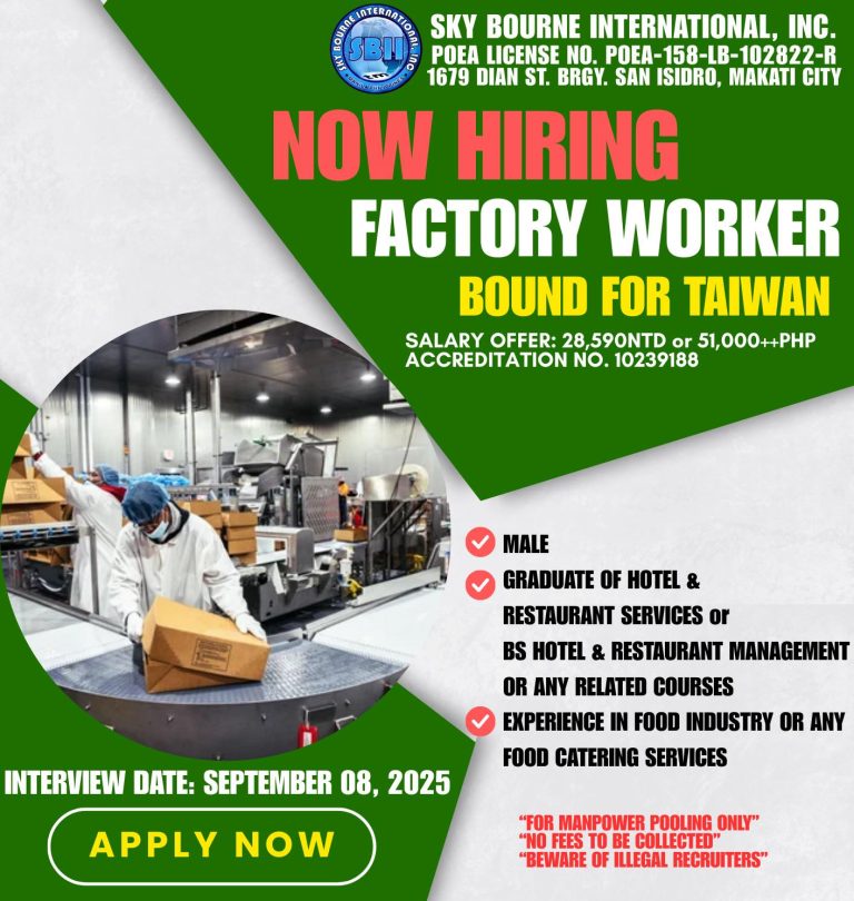 Earn PHP 51,000++ Monthly – Factory Worker Jobs in Taiwan