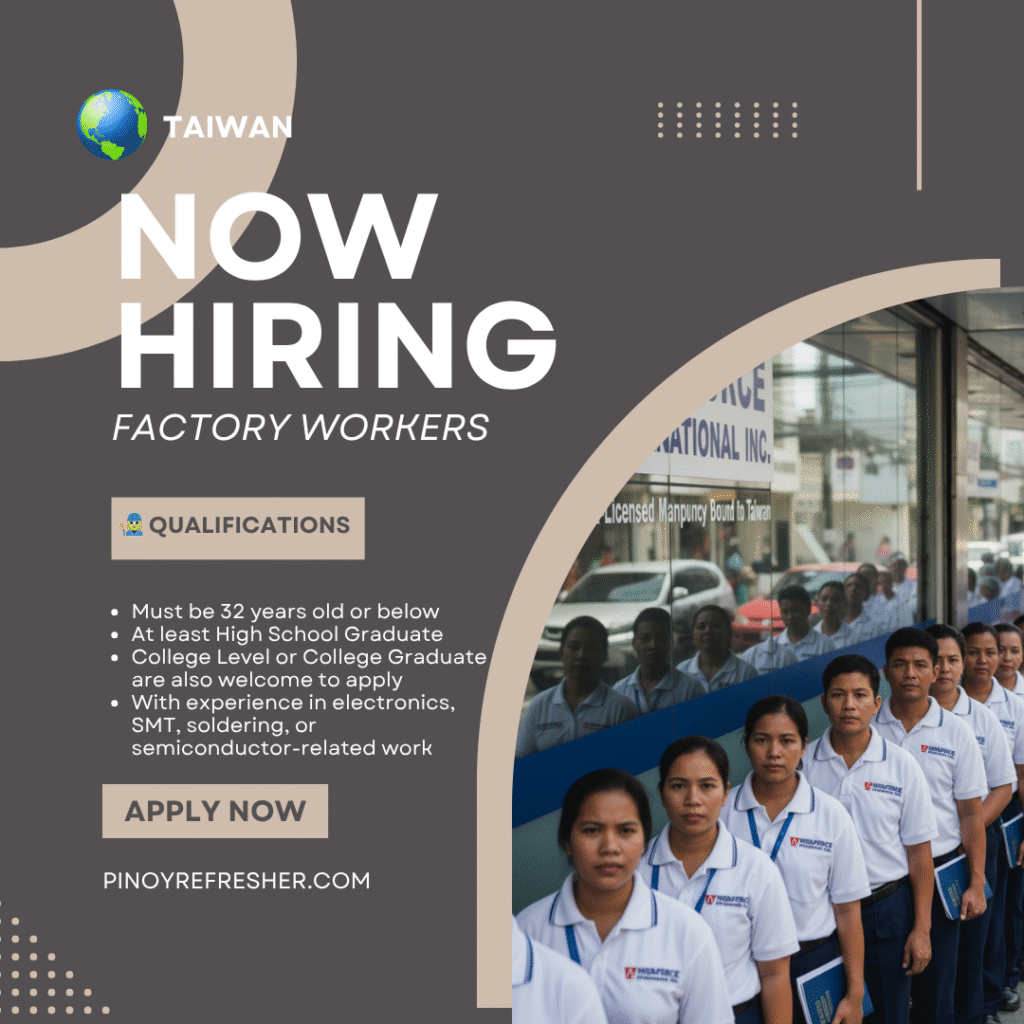 Continuous Hiring: Factory Workers and Machine Operators for Taiwan ...