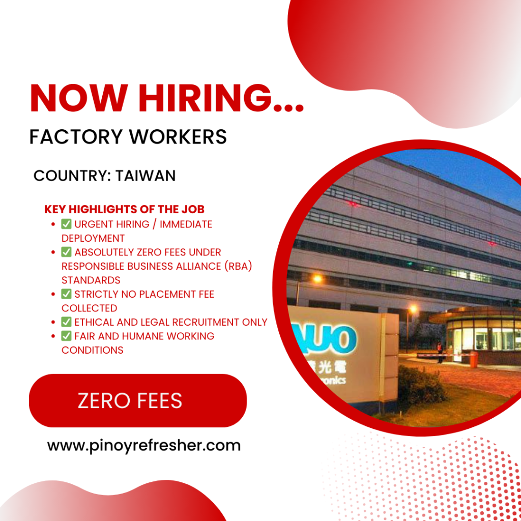 AU Optronics Hiring Factory Workers for Immediate Deployment