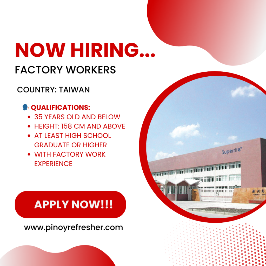 Urgent Hiring: Factory Workers in Taiwan for Superrite Electronics Co ...