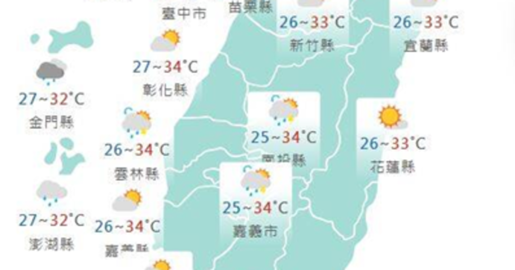 CWA: Hot Weather with Afternoon Thunderstorms Across Taiwan