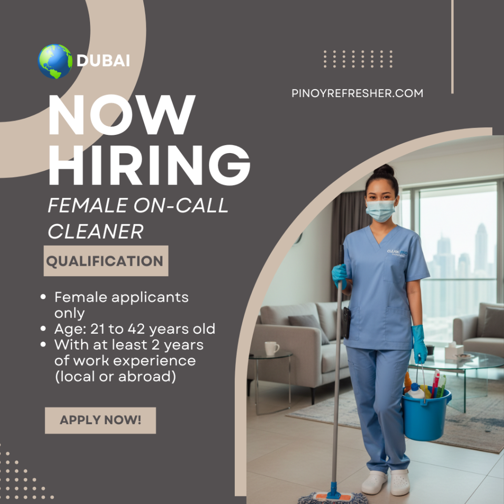 Female On-Call Cleaner Job Hiring for Dubai | Jing International ...