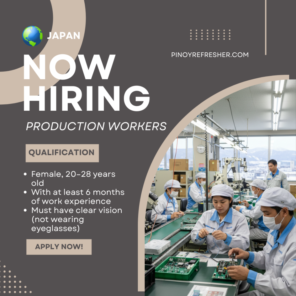 Taiwan Hiring Production Operator under Fil-Sino Manpower Services, Inc ...