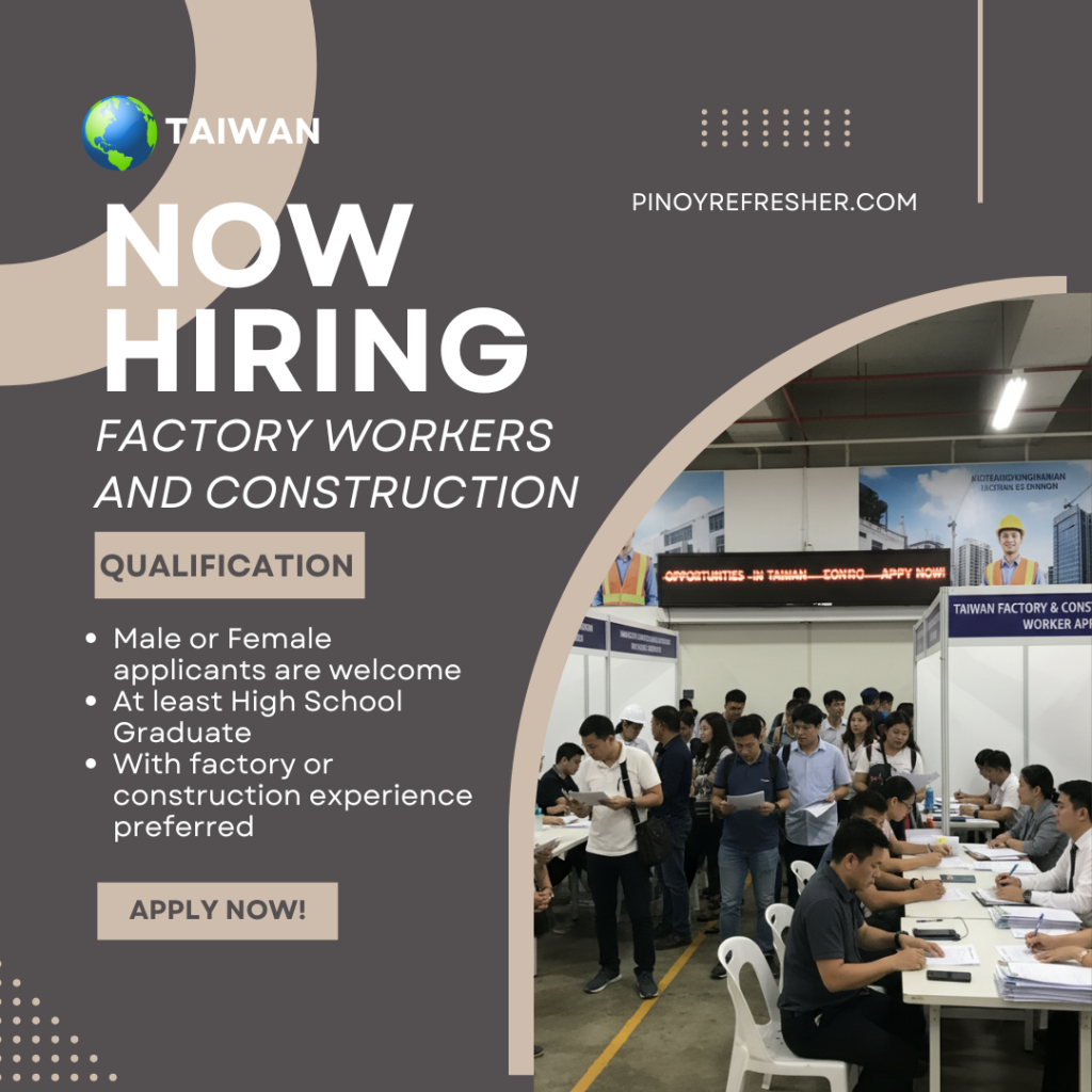 Hiring Factory Workers for Taiwan | Yoshi Promotions, Inc. – DMW Licensed Recruitment Agency