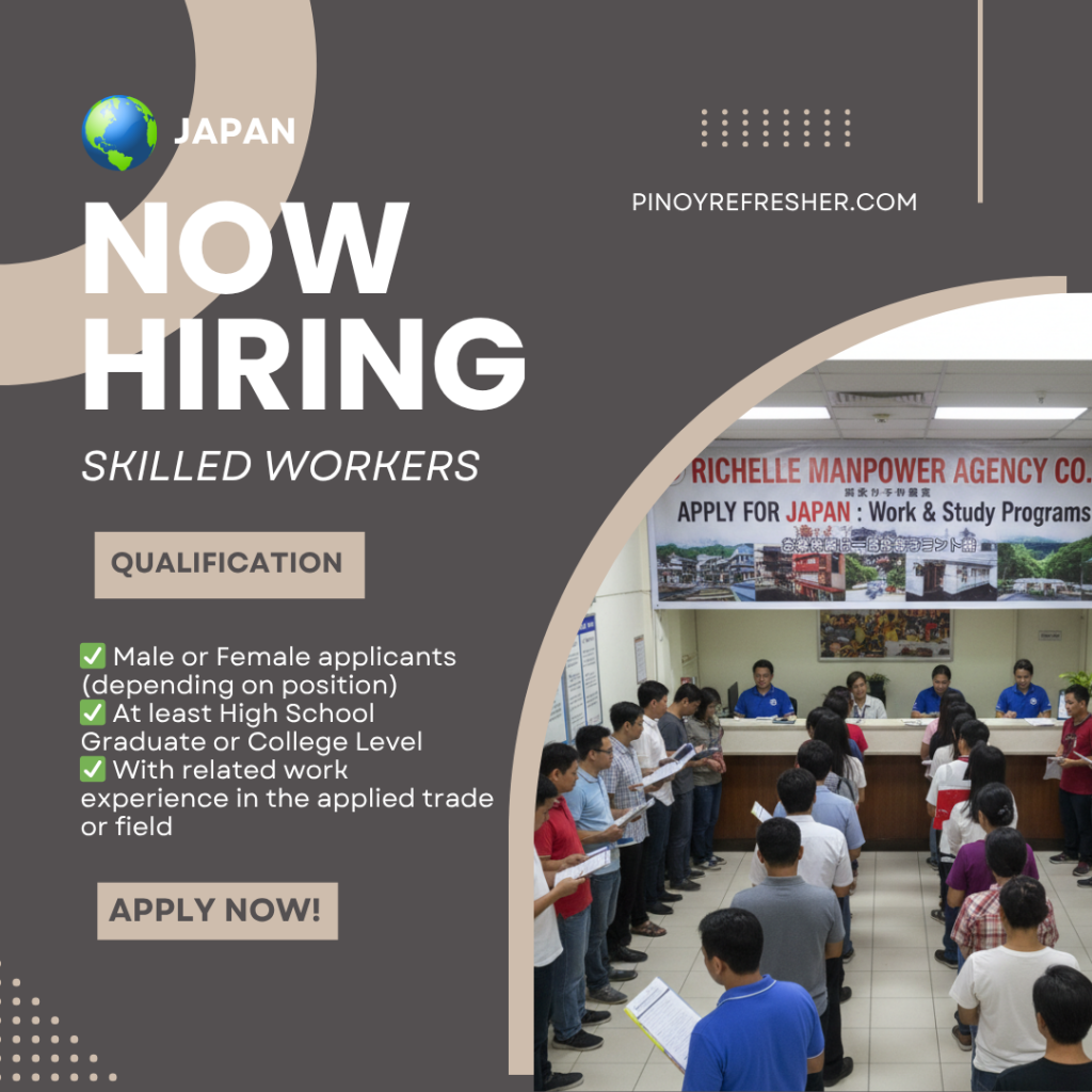 Now Hiring Skilled Filipino Workers for Japan | Richelle Manpower ...