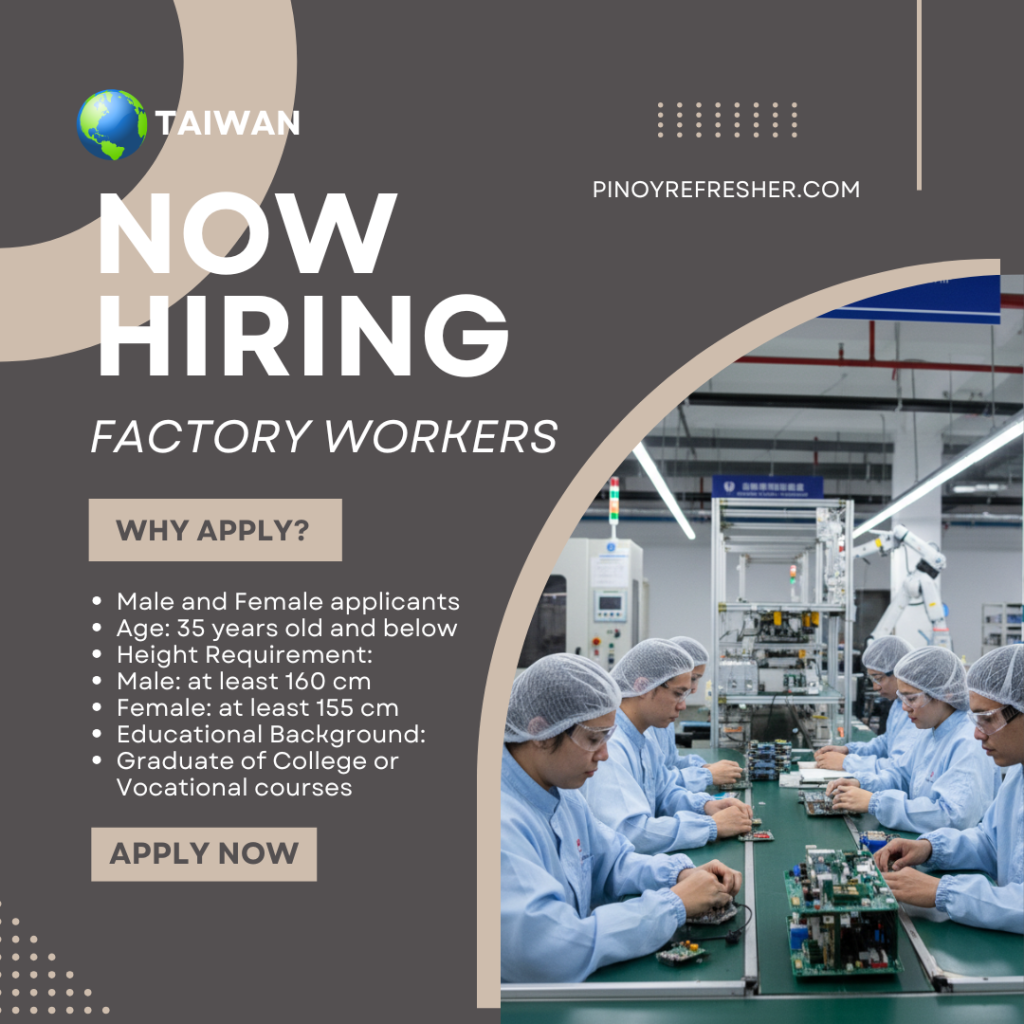 Taiwan Factory Worker Job Hiring | Grand Placement & General Services ...