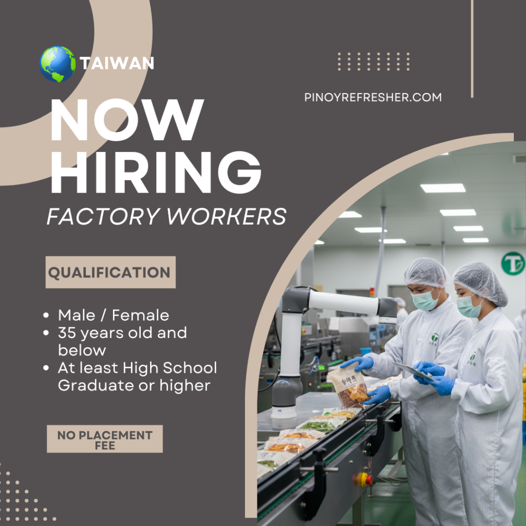 Urgent Hiring Factory Workers for ASE Kaohsiung bound to Taiwan