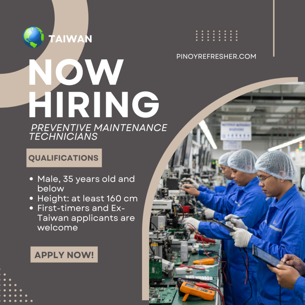 Taiwan Hiring Factory Workers for ASE Chungli | Filsino Agency