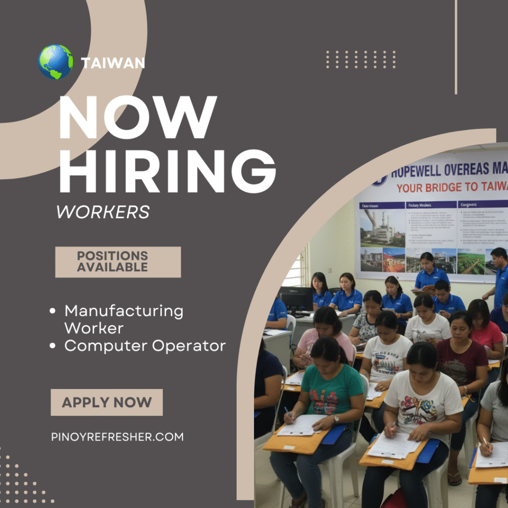 Now Hiring: Manufacturing Workers and Computer Operators for Taiwan via ...