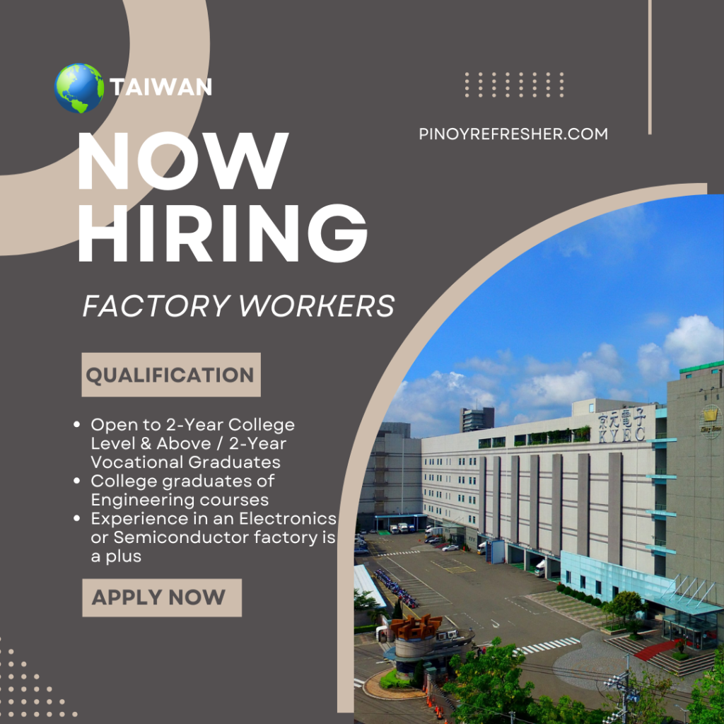 Taiwan Factory Worker Hiring | KYEC (King Yuan Electronics Corp.)