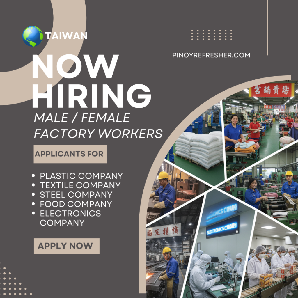 Urgent Hiring Factory Workers for ASE Kaohsiung bound to Taiwan
