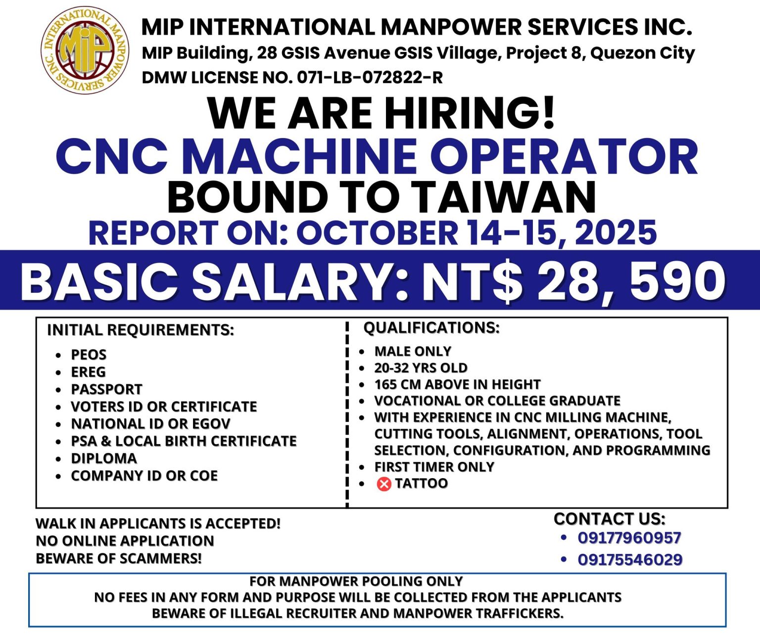 Now Hiring CNC Machine Operators for Taiwan – Apply Through MIP ...