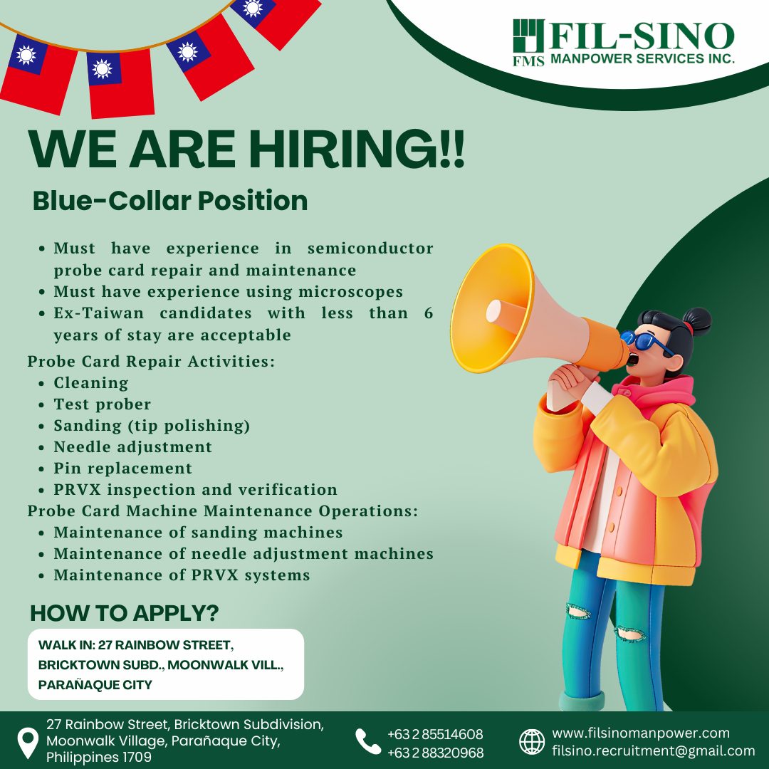 Hiring blue-collar workers for Taiwan | Fil-Sino Manpower Services Inc.