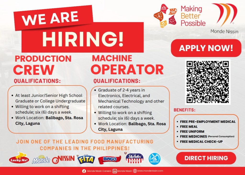 Monde Nissin Sta. Rosa Opens One-Day Job Hiring for Production Crew ...