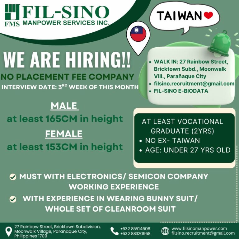 HIRING! – Operator Positions (Male & Female) at FIL-SINO Manpower ...