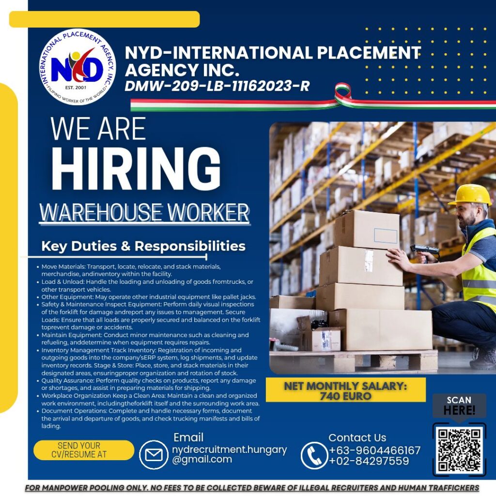 Urgent Hiring: Warehouse Workers Bound for Hungary – Apply via NYD International Placement ...
