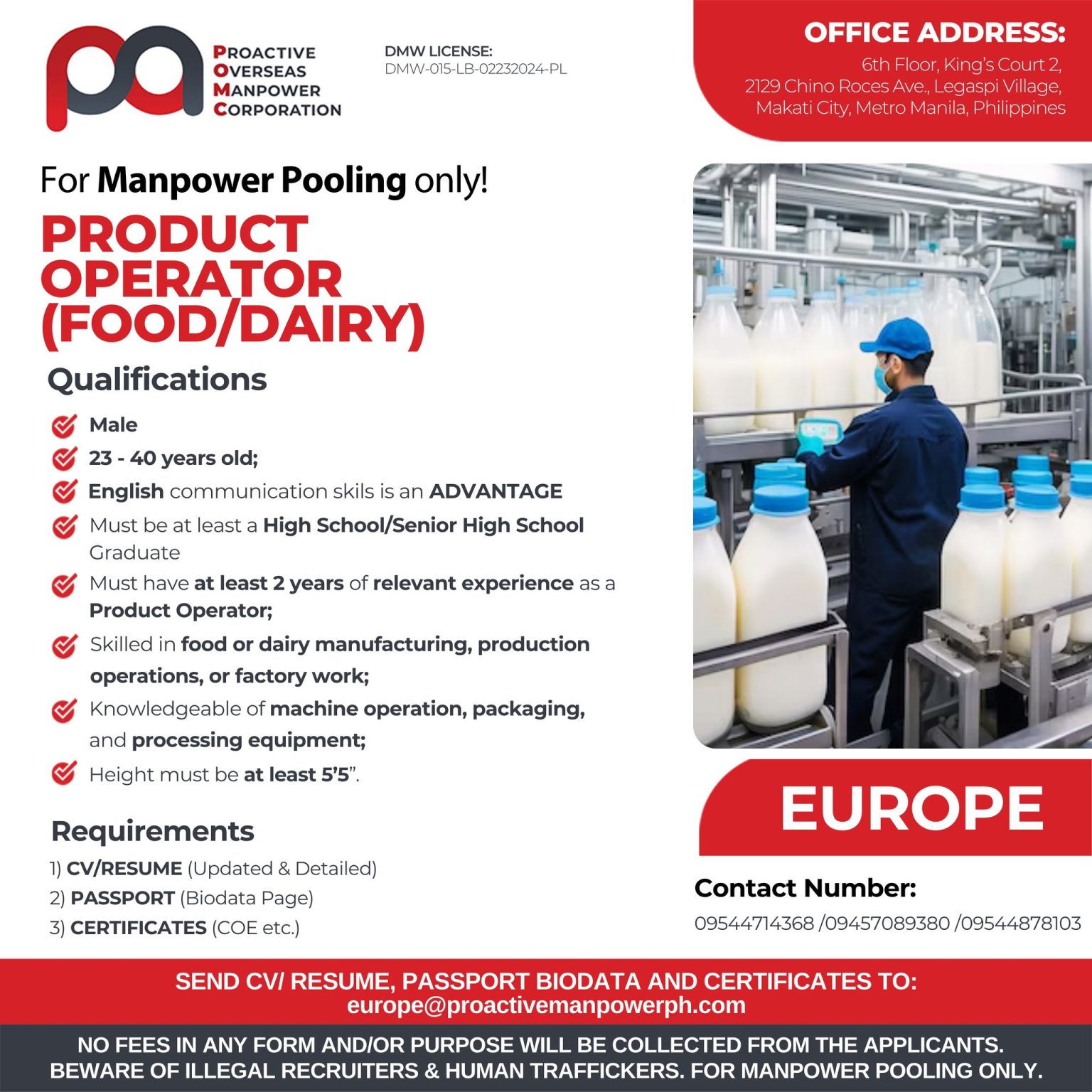 Now Hiring Product Operators (Food/Dairy) for Europe – No Placement Fee ...