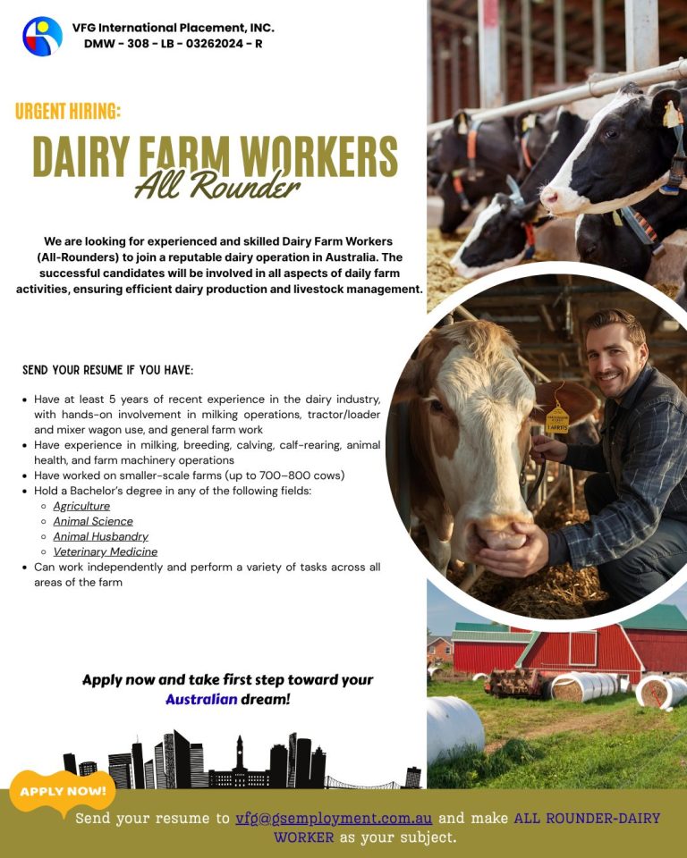 Hiring Dairy Farm Workers (All-Rounder) for Australia | VFG ...