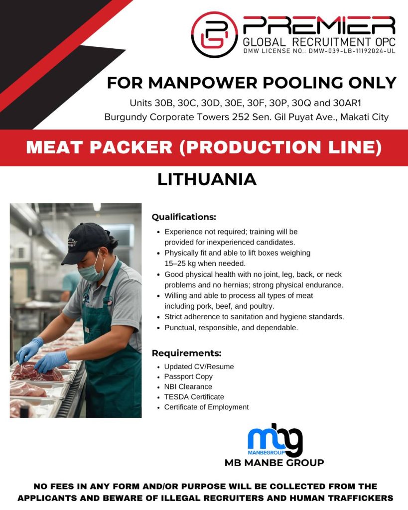 Meat Packer Jobs in Lithuania | Apply Now via Premier Global ...
