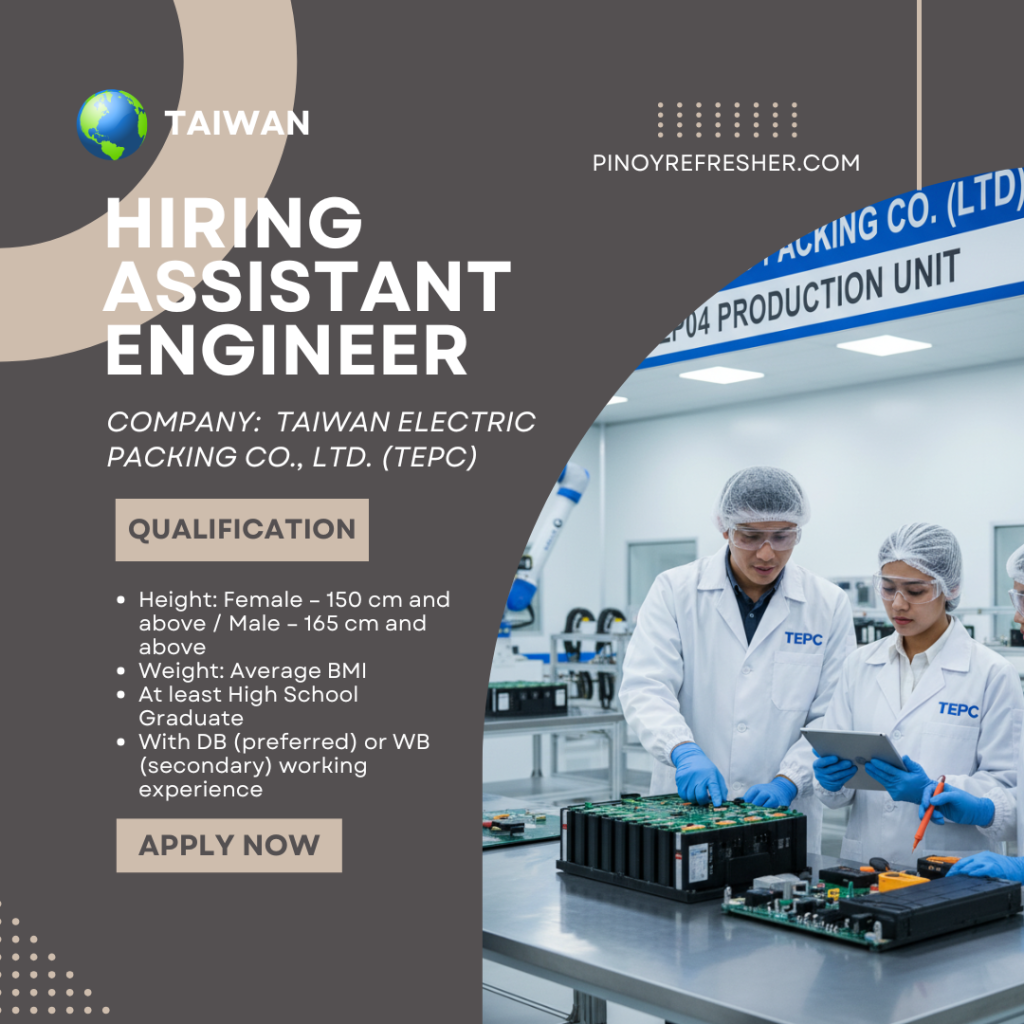 TEPC Taiwan Hiring 2025 | Assistant Engineer Jobs | No Placement Fee
