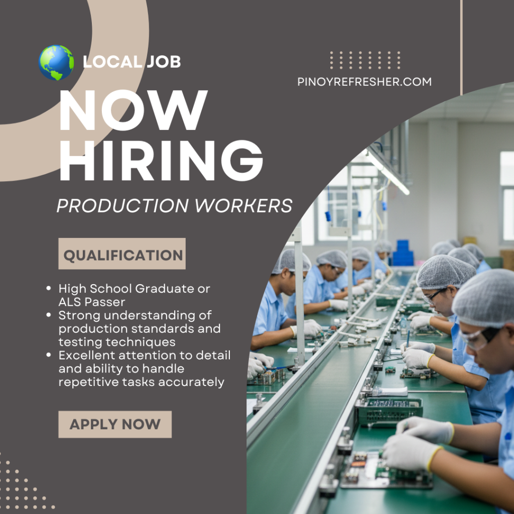Hiring Production Workers in Naic, Cavite – Full-Time On-Site Job