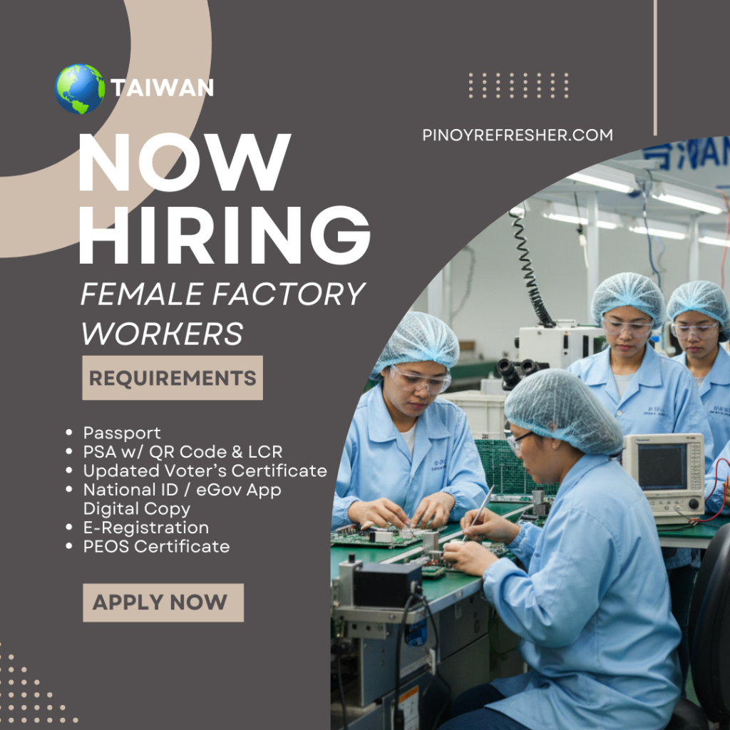 Taiwan Hiring Production Operator under Fil-Sino Manpower Services, Inc. | At least High School