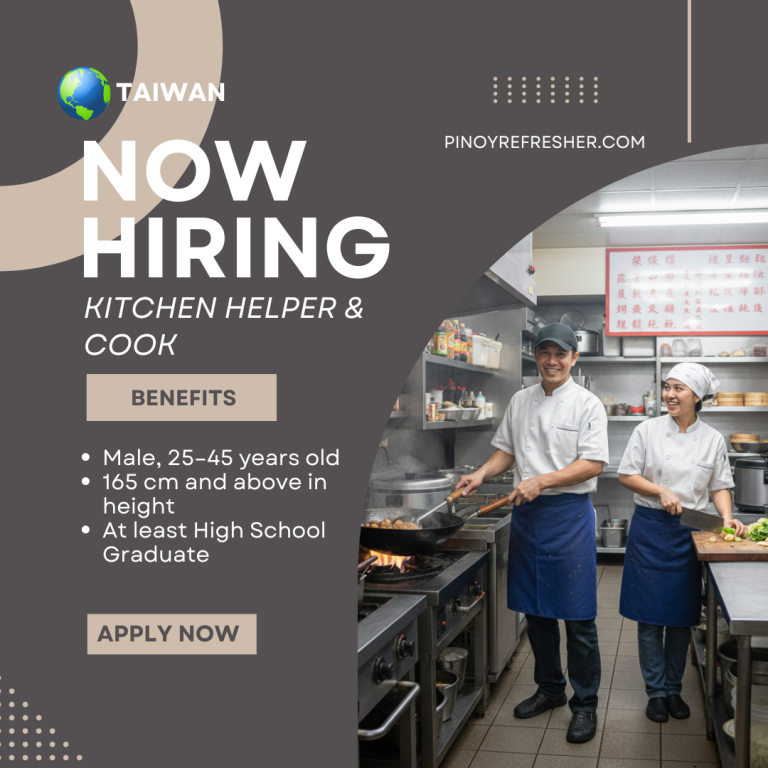 Kitchen Helper & Cook Jobs in Taiwan | Apply Now at JS Contractor Inc.