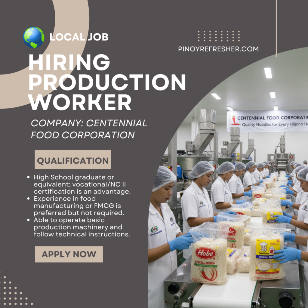 Production Workers – Apply Now at Centennial Food Corporation