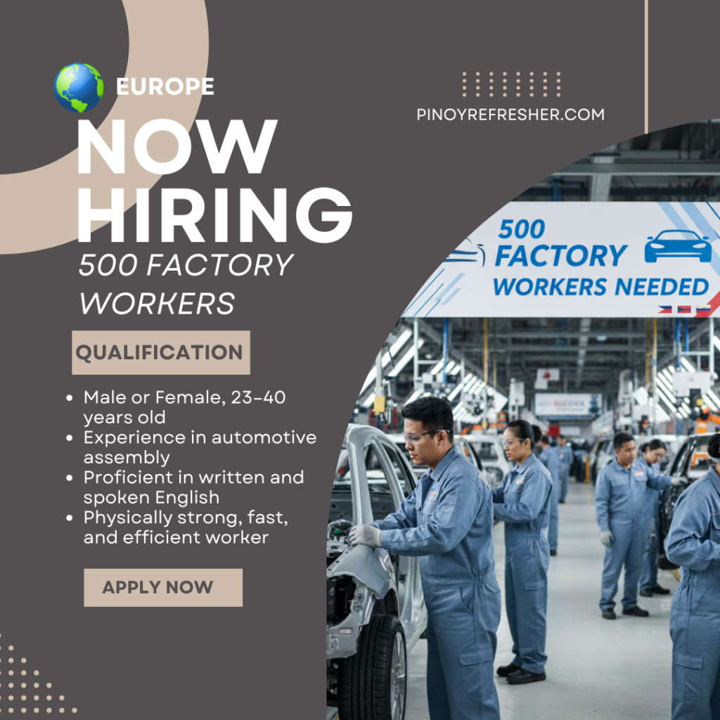 Hiring 500 Factory Workers with Automotive Assembly Experience for ...