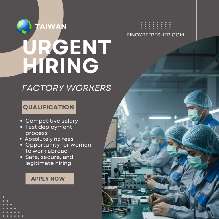 Urgent Hiring: Factory Workers for Taiwan – No Fees & Fast Deployment ...