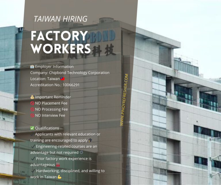 Chipbond Technology Taiwan Hiring | Factory Workers | No Placement Fee