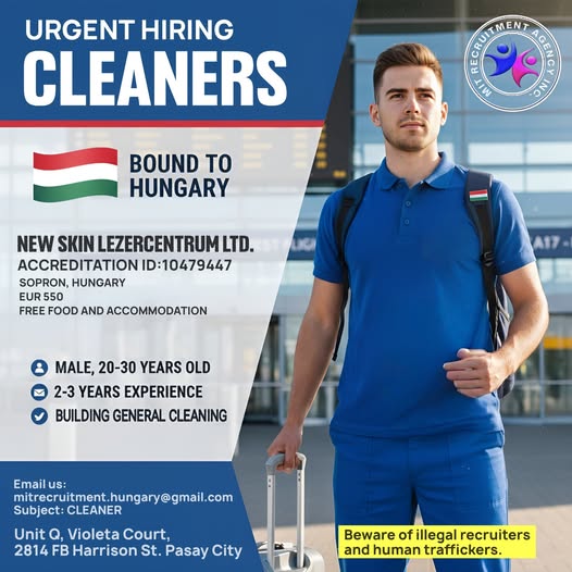 Urgent Hiring: Male Cleaners Bound for Hungary | MIT Recruitment Agency ...