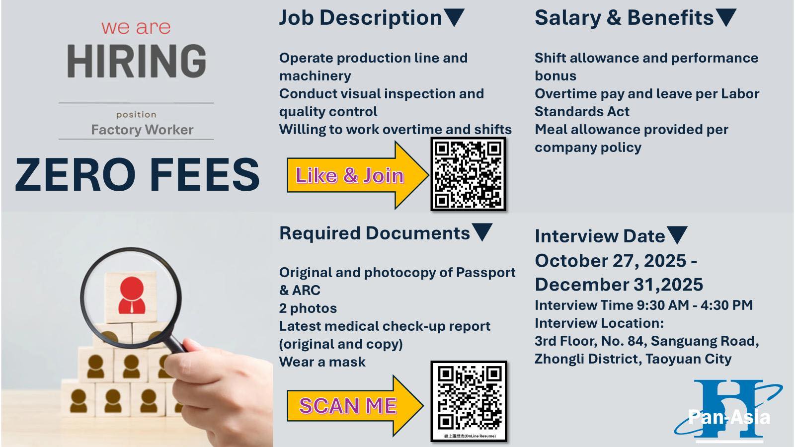 Pan Asia Hiring Factory Workers in Taiwan | Zero Fees, Competitive Pay ...