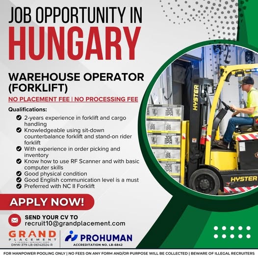Warehouse Operator (Forklift) Job Hiring in Hungary – Apply Now | Grand ...