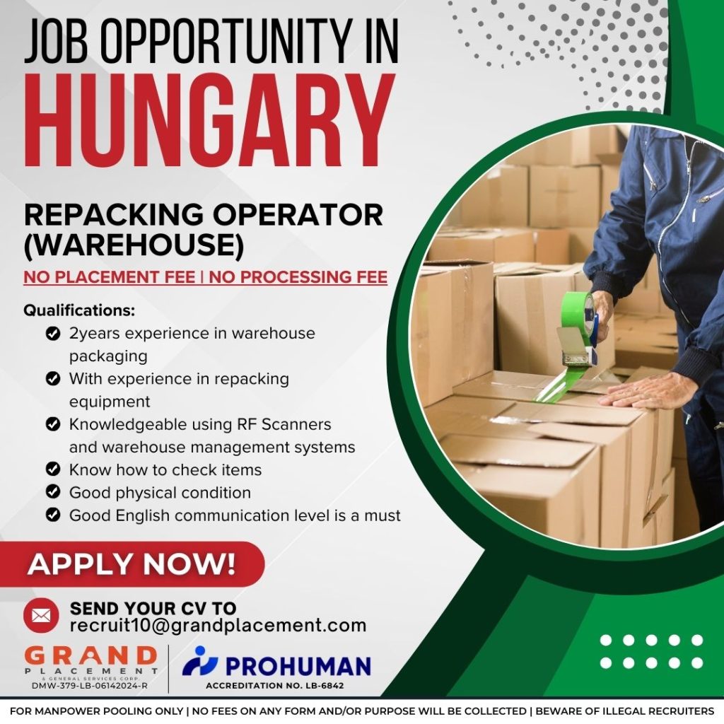 Repacking Operator (Warehouse) Job Hiring in Hungary – Apply Now | Grand Placement
