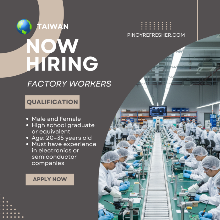 URGENT HIRING: Factory Workers for Taiwan | With or without Experience