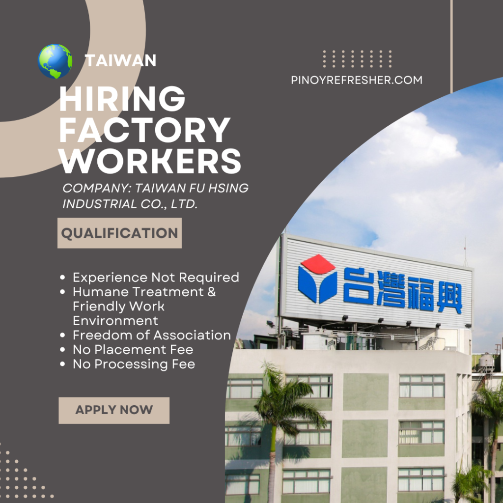 Hiring Factory Workers in Taiwan – Apply via JOPMAN Corporation ...