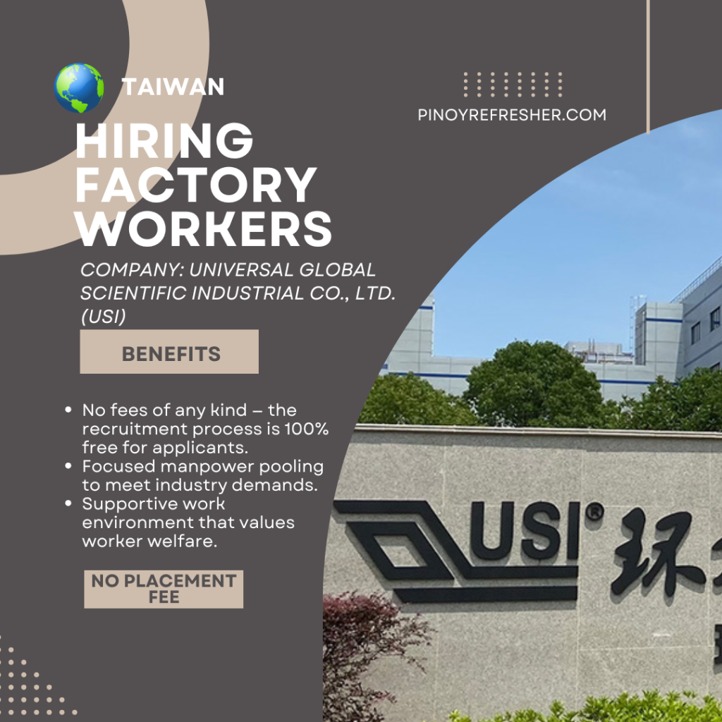 Taiwan Hiring Factory Workers for ASE Chungli | Filsino Agency
