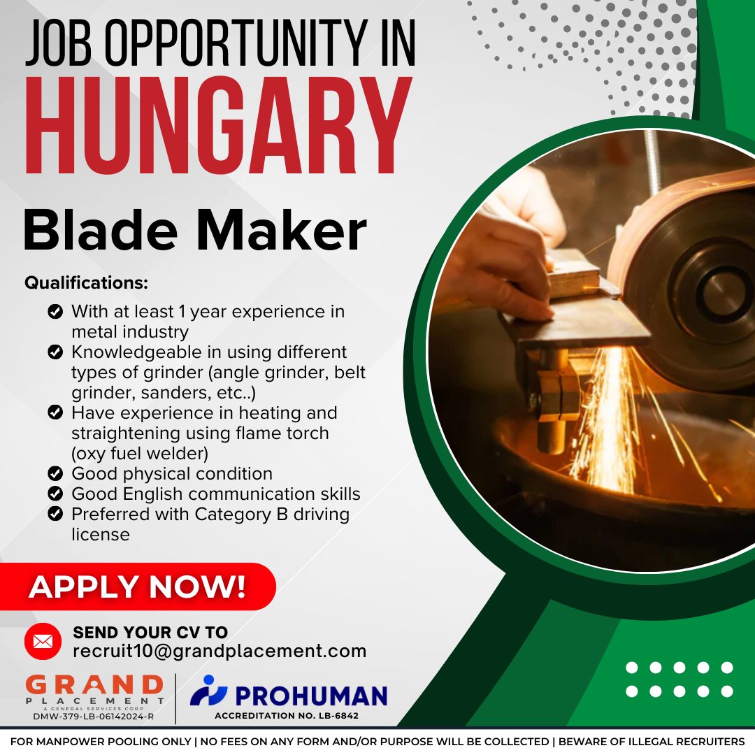 Urgent Hiring Blade Maker in Hungary | Grand Placement