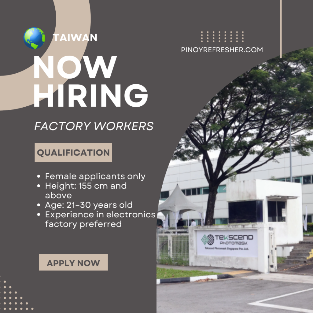 Taiwan Hiring Production Operator under Fil-Sino Manpower Services, Inc ...