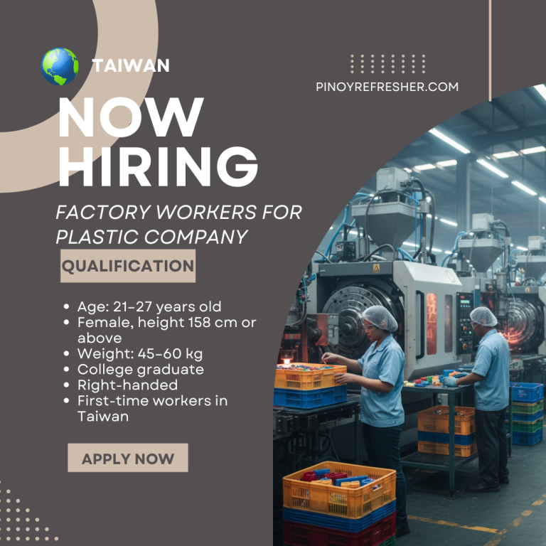 Taiwan Hiring Factory Workers for Plastic Company