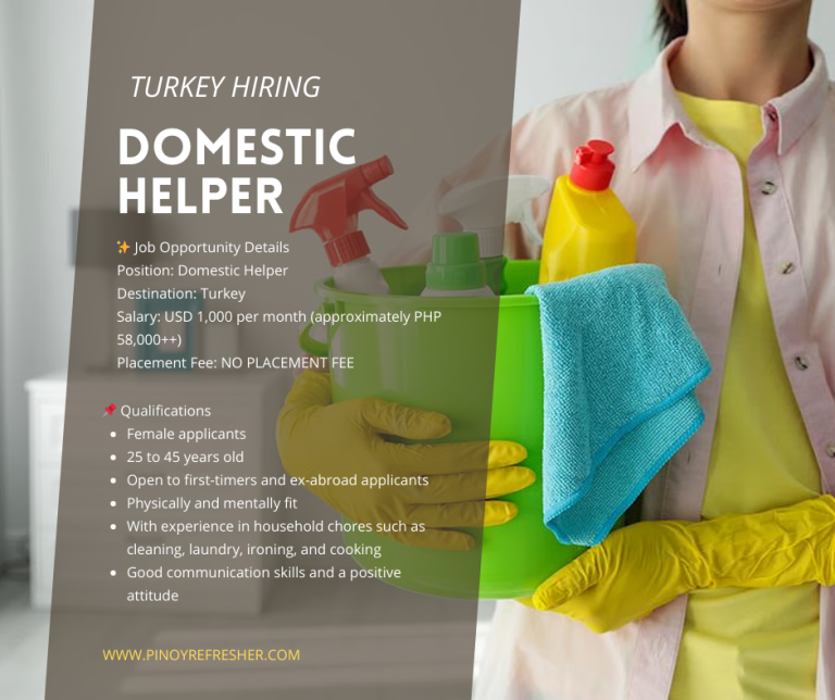 Domestic Helper Jobs in Turkey 2026 | No Placement Fee Hiring