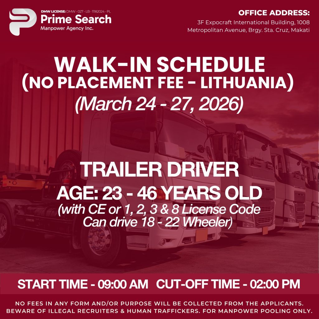 Prime Search Manpower Agency Opens Walk-In for Trailer Driver Jobs in ...