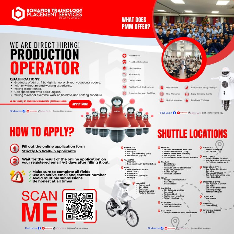 Hot Job Alert: Bonafide Trainology Hiring Production Operators for ...