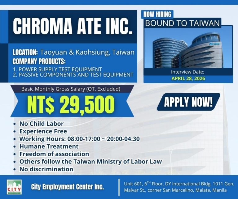 CHROMA ATE INC. Opens Hiring for Taiwan Factory Jobs – No Experience ...