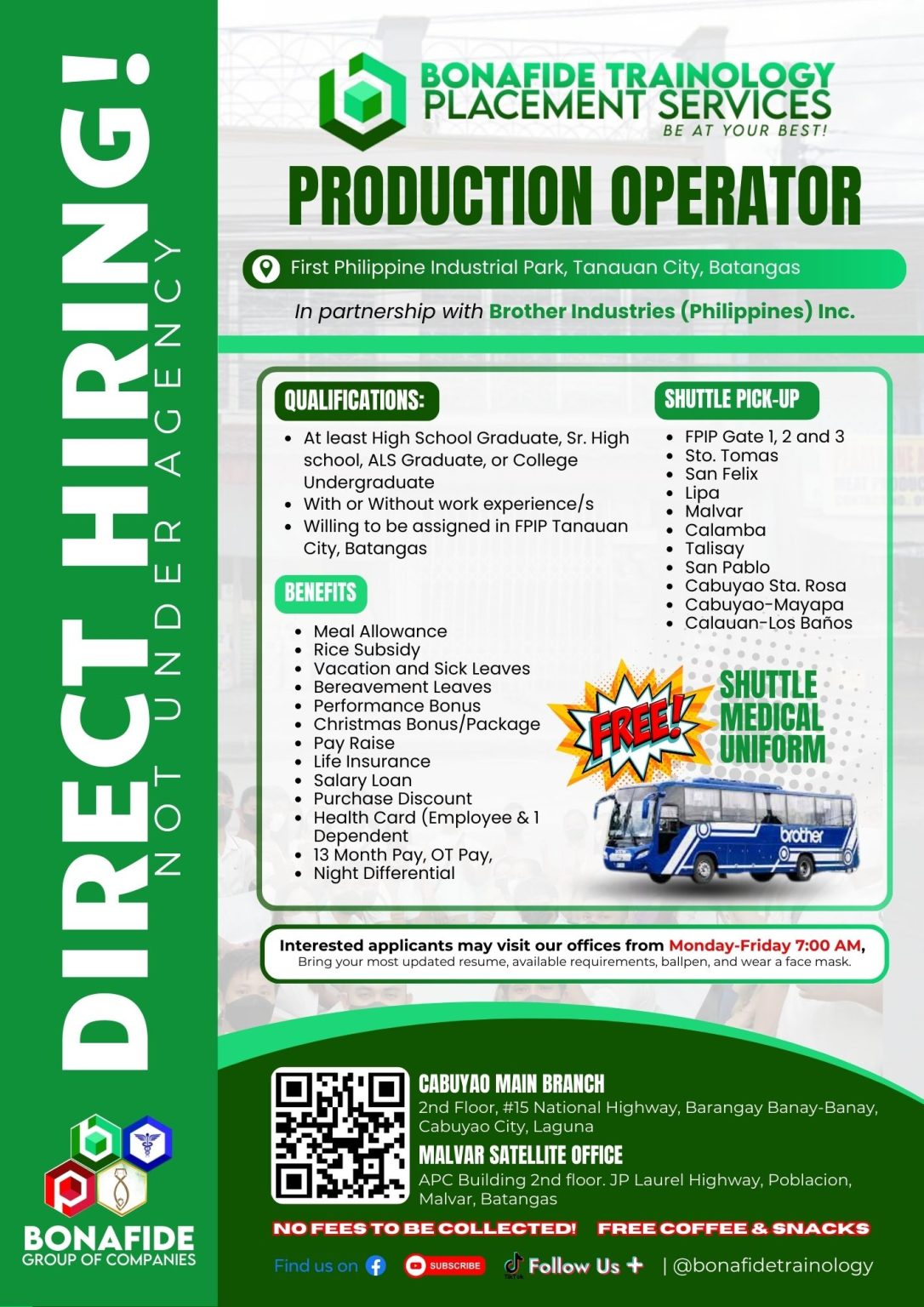 Production Operators Needed in Batangas: Brother Industries ...
