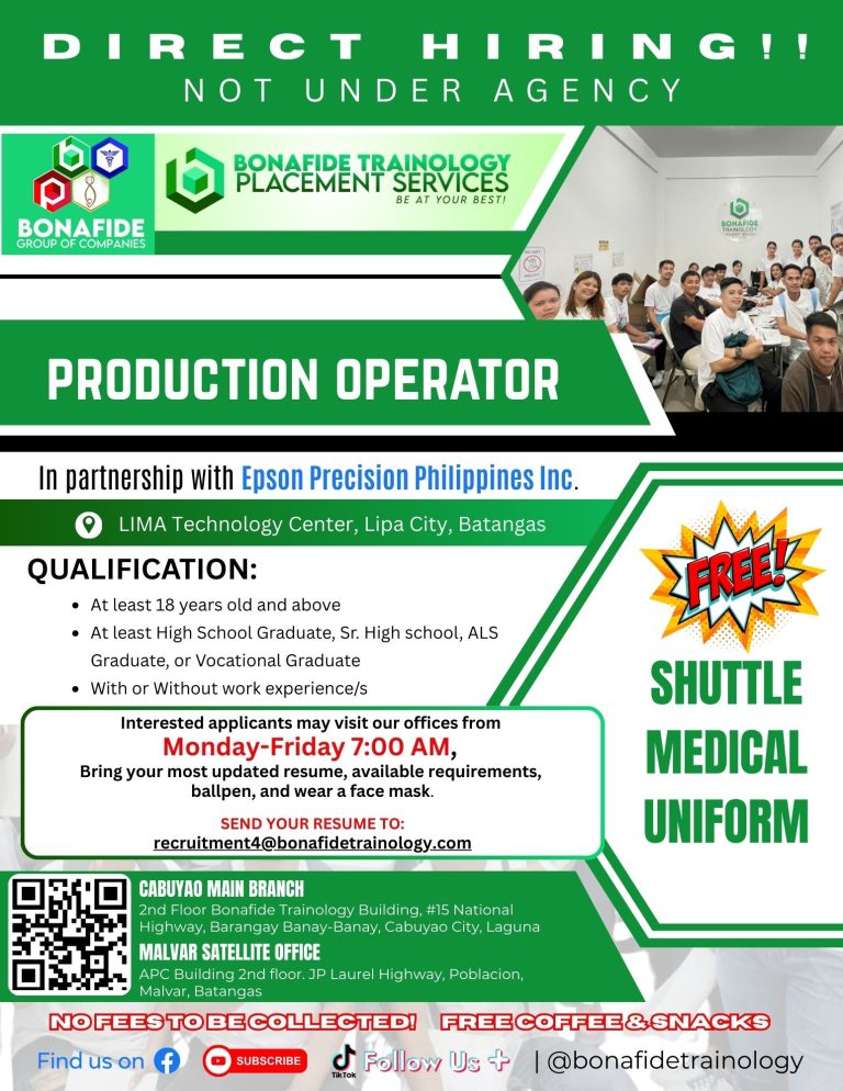 Direct Hiring Alert: Production Operator Opening at Epson Precision ...