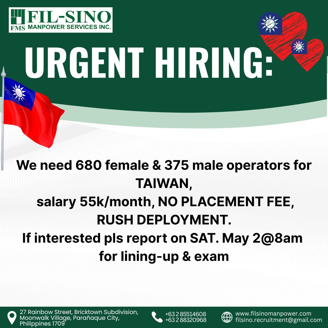 Urgent Hiring Taiwan 2026: 1,000+ Factory Workers Needed | No Placement ...